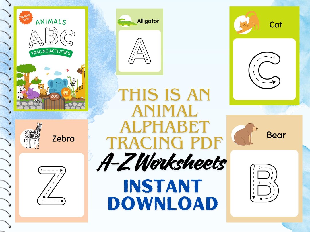 Animal Alphabet Tracing Worksheets, Printable Handwriting Practice for ...
