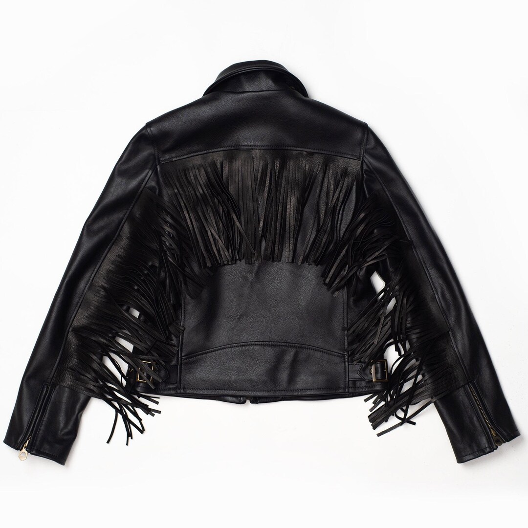 Fringe Biker Jacket Women’s Real Leather Biker Style, Vintage Black ...