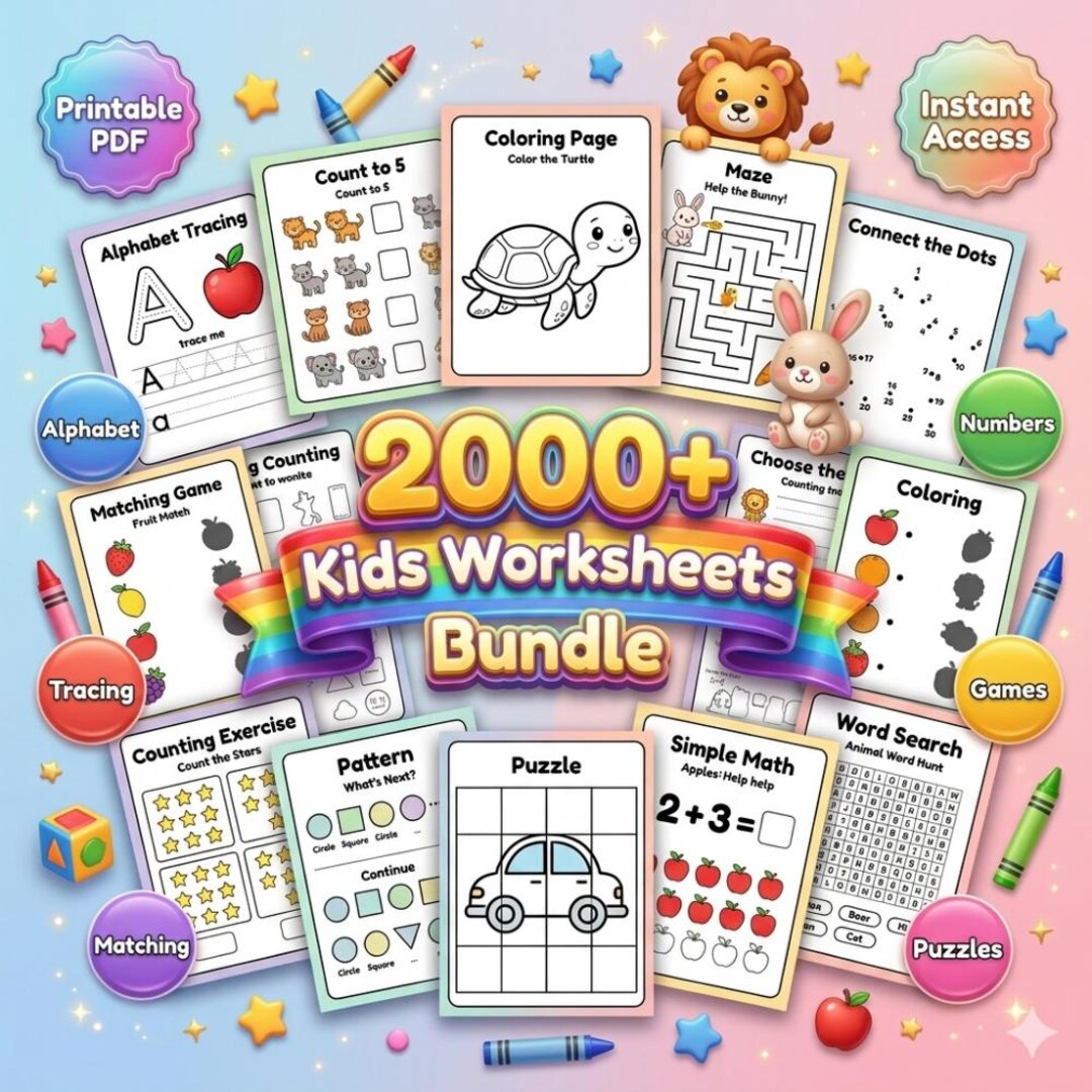 2000+ Kids Worksheets Bundle | Preschool Curriculum Worksheets ...