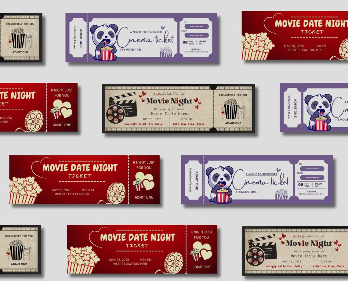 Editable Movie Night Ticket Printable, Movie Date Voucher, Valentines ...