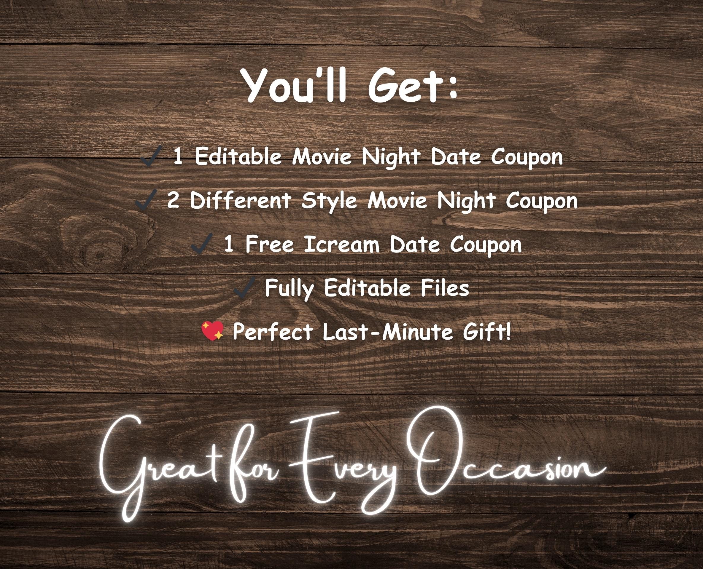 Editable Movie Night Ticket Printable, Movie Date Voucher, Valentines ...