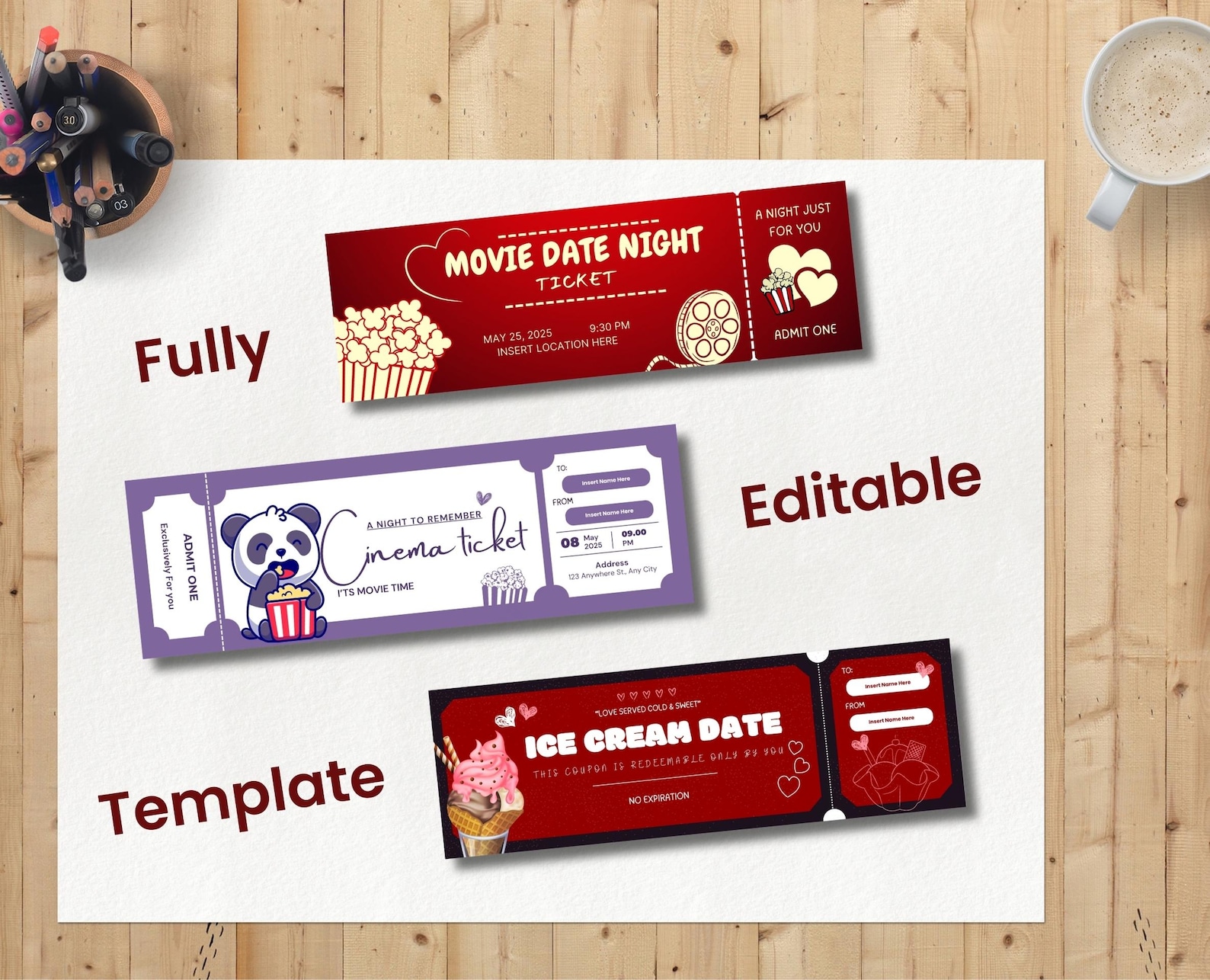 Editable Movie Night Ticket Printable, Movie Date Voucher, Valentines ...