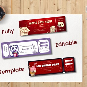 Editable Movie Night Ticket Printable, Movie Date Voucher, Valentines ...