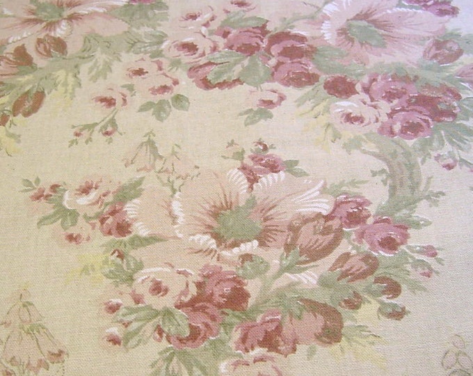 Rose Floral Decorator Fabric Romantic Dusty Pink Olive Sage Green Ecru ...