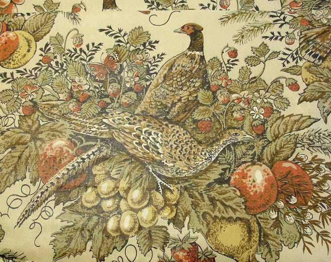 Fab 40s Game Bird Fabric - Pheasants, Quail, Grapes, Autumn, Brown ...