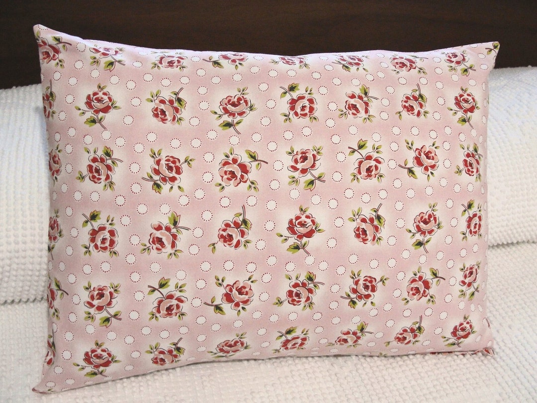 Retro Roses Travel Pillowcase - Pink, Red Cabbage Rose Floral Cover for ...