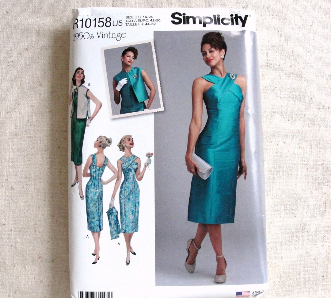 Retro 50s Evening Dress & Vest Jacket Sewing Pattern, Simplicity R10158 ...