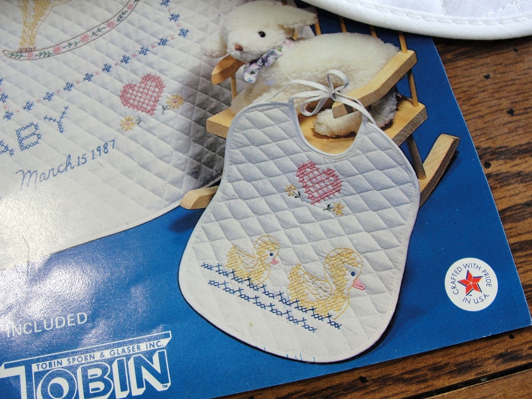 Baby Bibs Stamped to Embroider 2 Quilted Bibs With Little Yellow Ducks ...