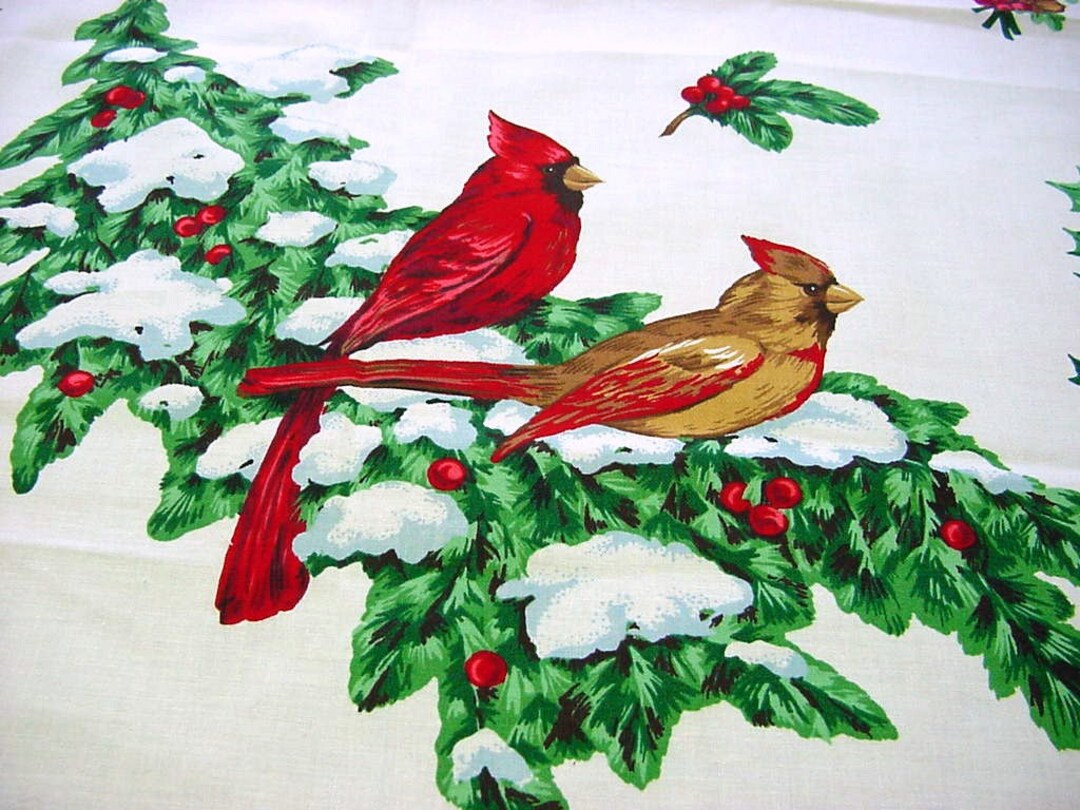 Vintage Christmas Appliques Fabric Panel Cut, Sew or Fuse Cardinals ...
