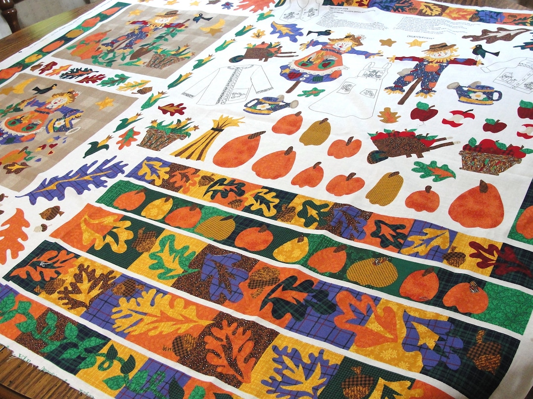 Vintage Autumn Fabric Panel DIY Appliques, Pillows, Cut, Sew, Stuff ...