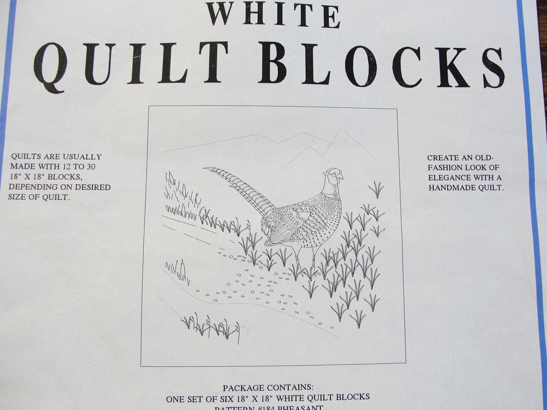 Pheasant Quilt Blocks Stamped to Embroider or Paint, 18" Set of 6 ...