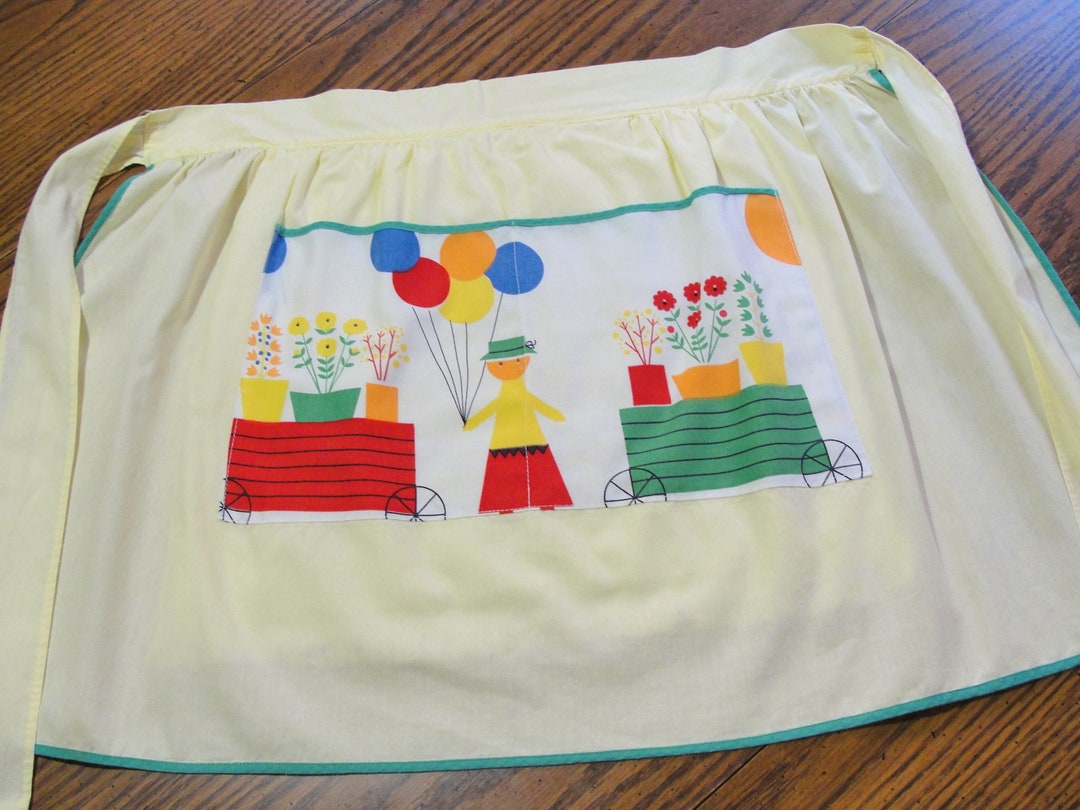Vintage 60s Reversible Half Apron Large Divided Pocket With Garden ...