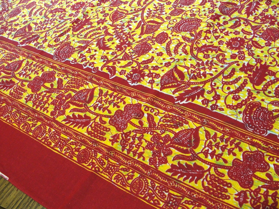 Vintage 60s Cotton Border Fabric Troy Textiles, Jacobean Floral in Deep ...