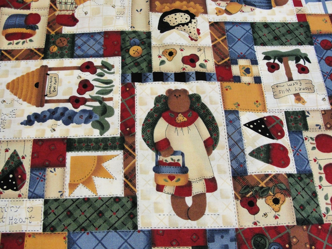 Cotton Block Fabric - Rooster, Weathervane, Bee Skep, Sunflower ...