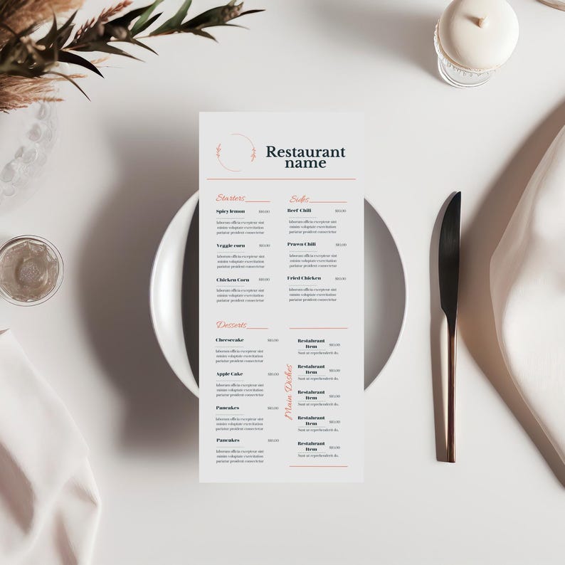 Restaurant Menu, Simple Wedding Menu Canva Template, Minimalistic Menu ...
