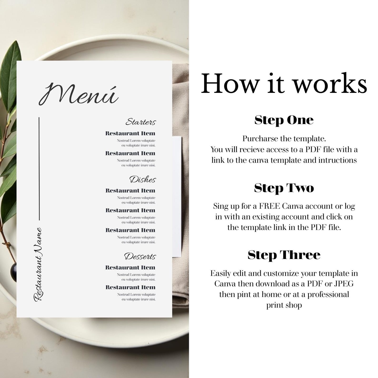 Minimalistic Menu, Restaurant Menu, Editable Menu, Minimal Menu, Simple ...