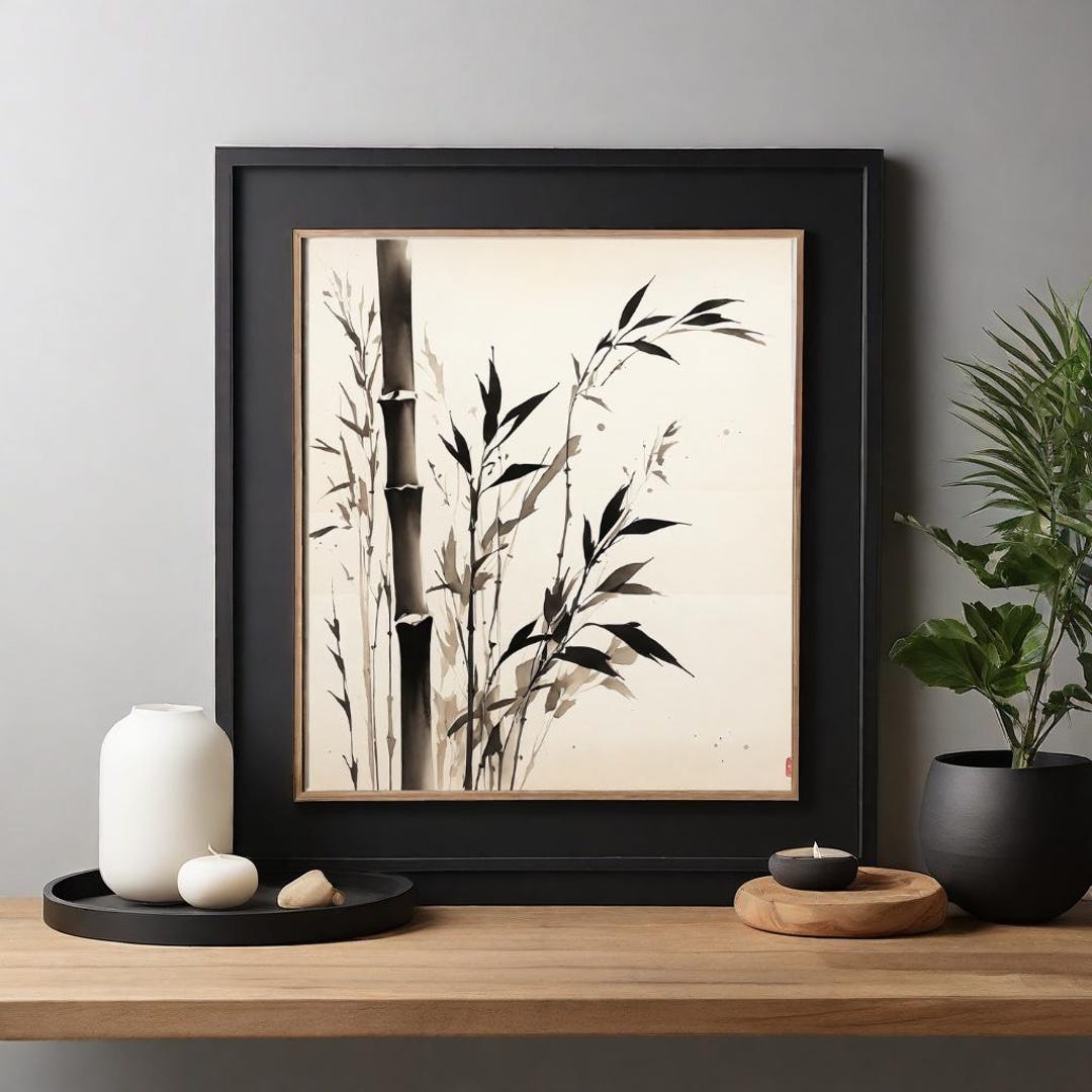 Japanese Bamboo Ink Print | Wabi-sabi Wall Art | Minimalist Bamboo ...