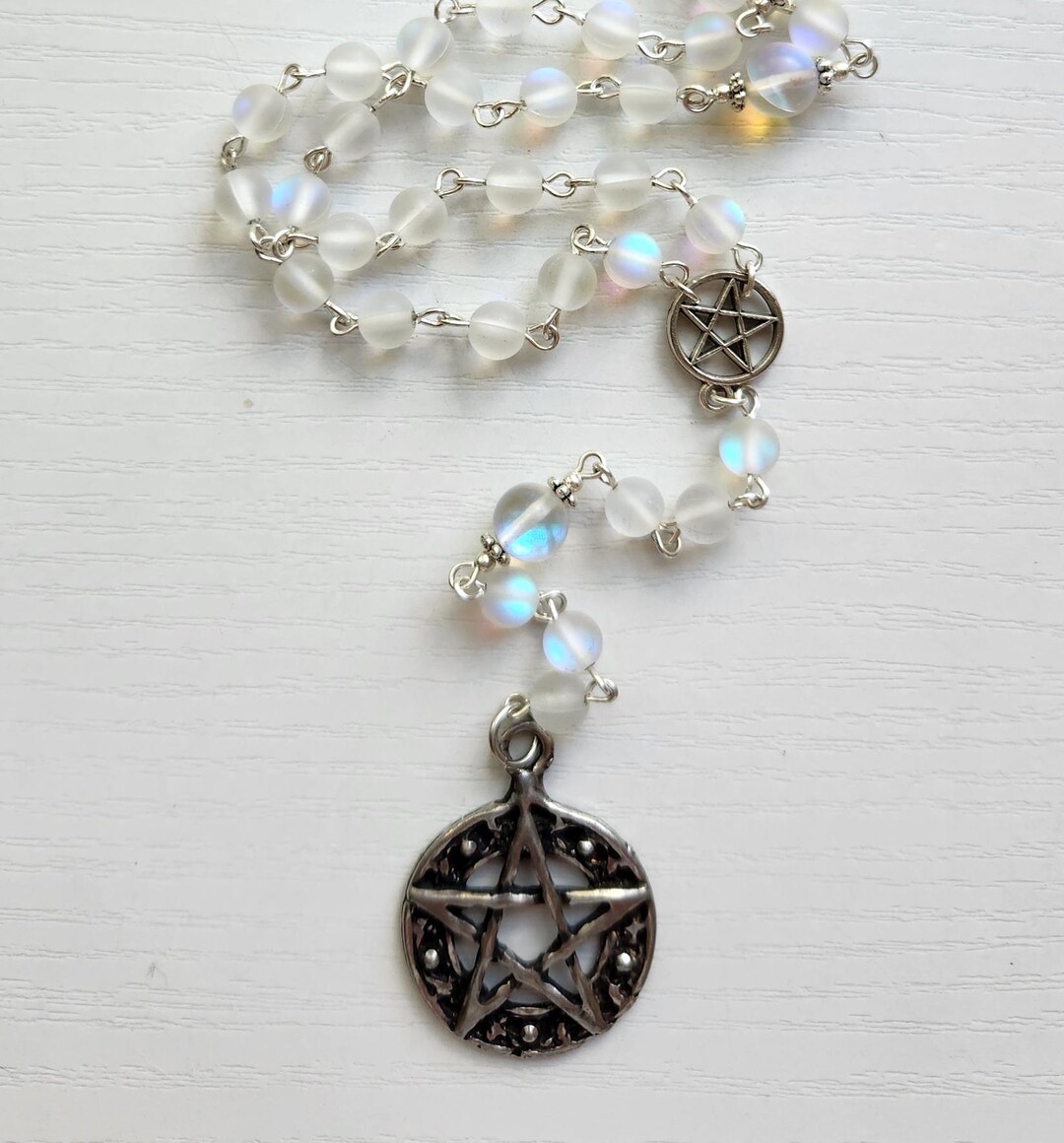 Frosted Crystal Aurora Borealis Pagan Rosary Prayer Bead Necklace - Etsy