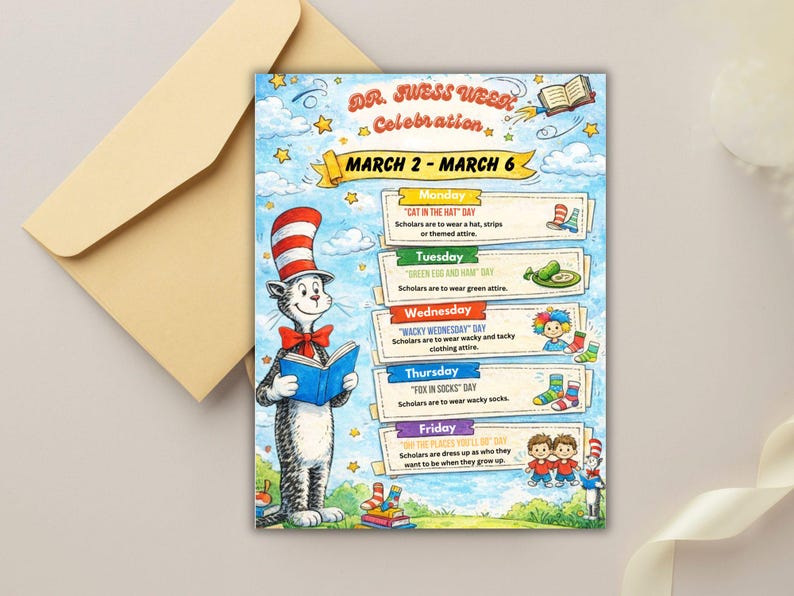 Editable Dr. Seuss Template, Spirit Week Flyer, School Reading Event ...