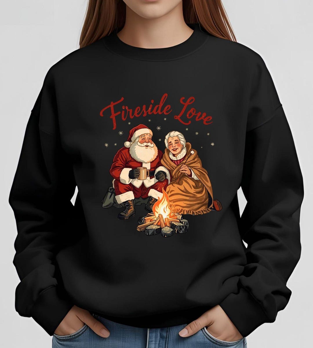 Fireside Love Clipart, Santa and Mrs Claus Campfire PNG, Festive Season ...