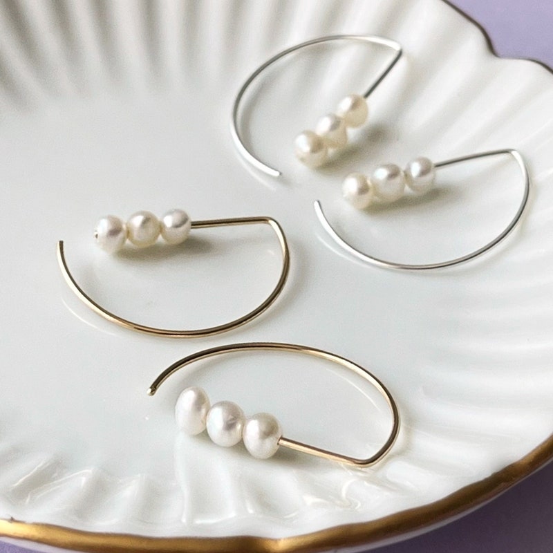 Pearl Hoops - Etsy
