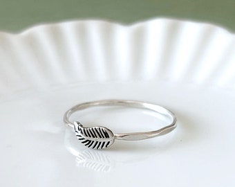 Tiny Leaf Ring Sterling Silver Stacking Ring - Etsy