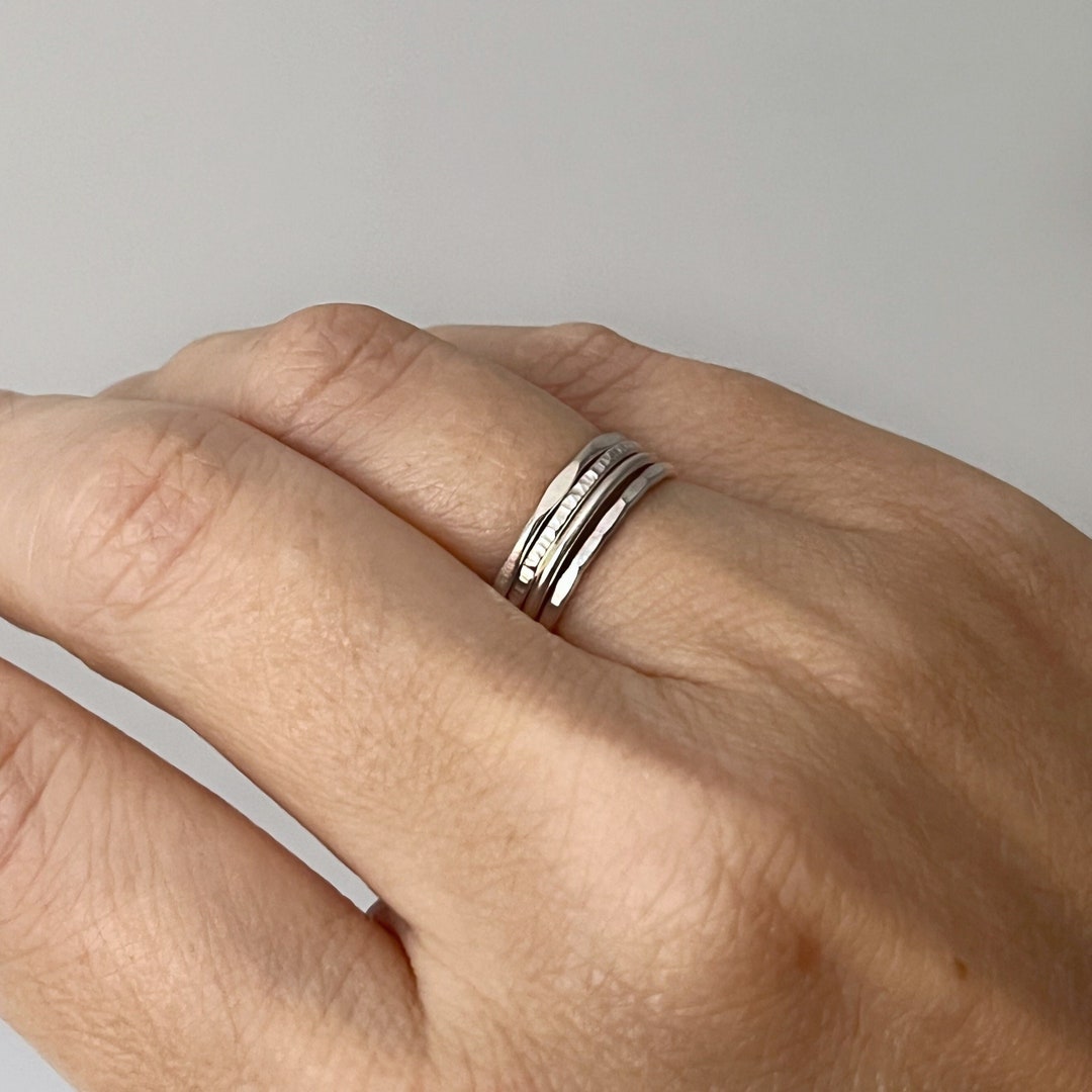 Thin Skinny Sterling Silver Stacking Ring, Simple Textured Ring ...