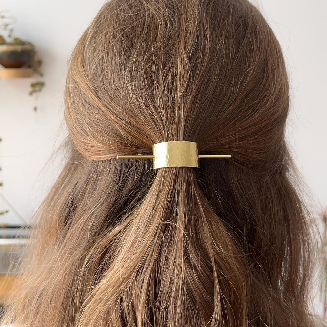 Minimalist Gold Hair Accessory, Gold Barrette, Rectangle Gold Hair Cuff ...