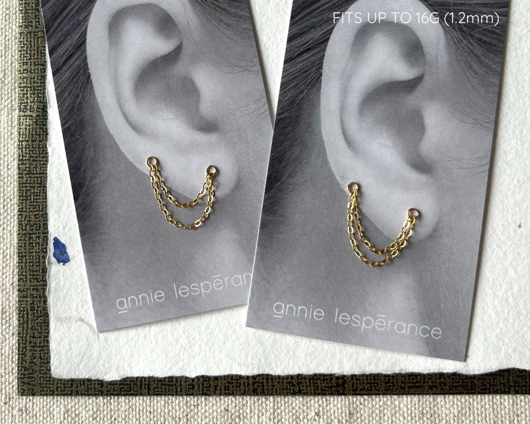 Gold Double Earring Chain, Gold Filled Convertible Ear Jacket Chain ...