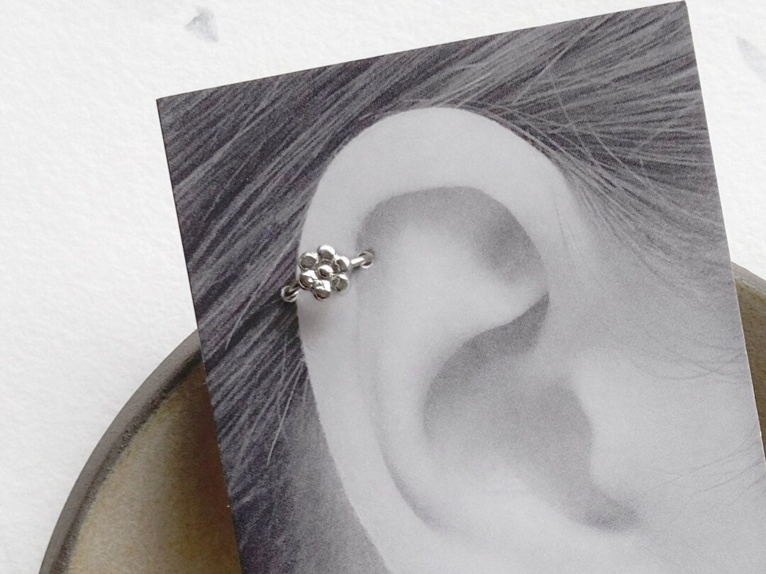 Flower Piercing, Sterling Silver Piercing With Tiny Flower, Cartilage ...