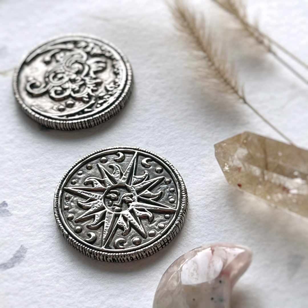 Decision Coin, White Bronze Divination Coin, Flip the Coin, Sun or Moon ...