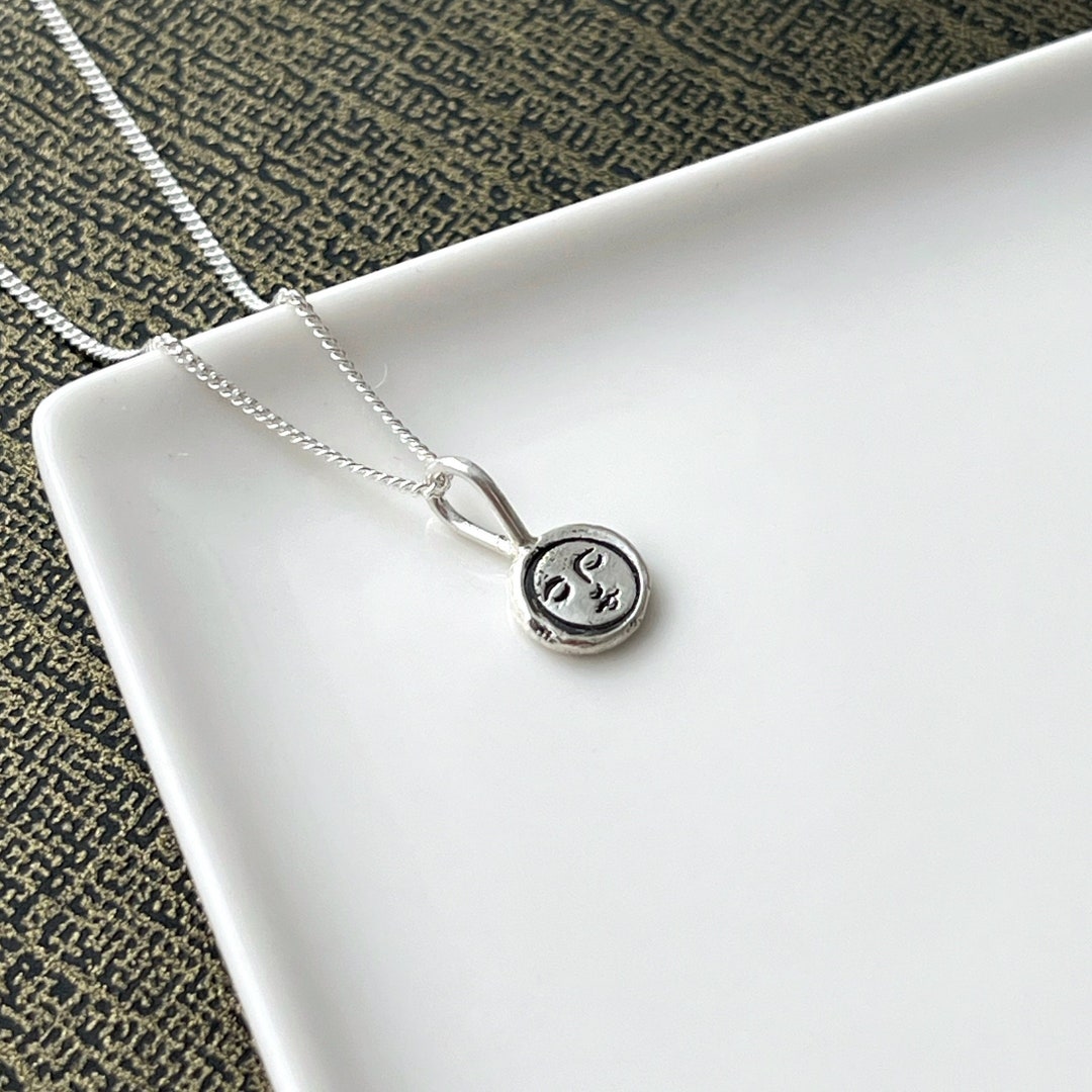 Full Moon Charm Pendant, Sterling Silver Moon Face Necklace, Tiny ...
