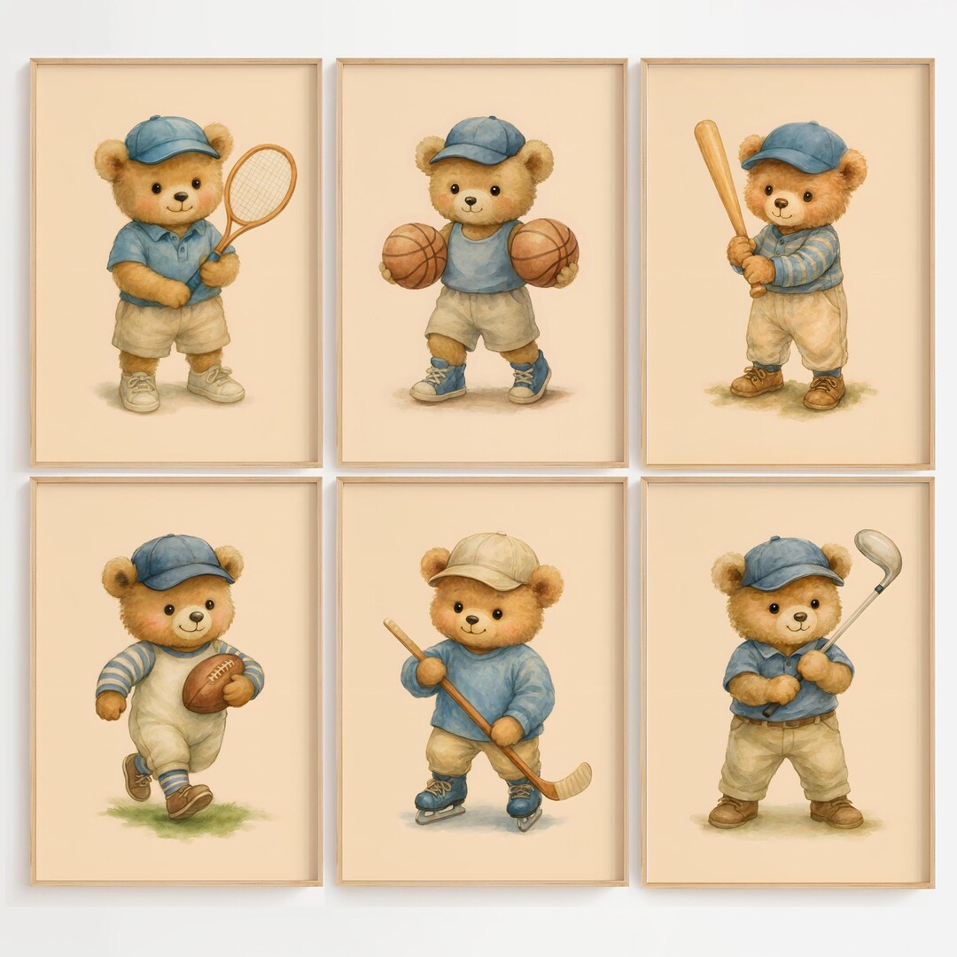 Sports Teddy Bear Nursery Prints: Baby Boy Room Decor (digital Download ...