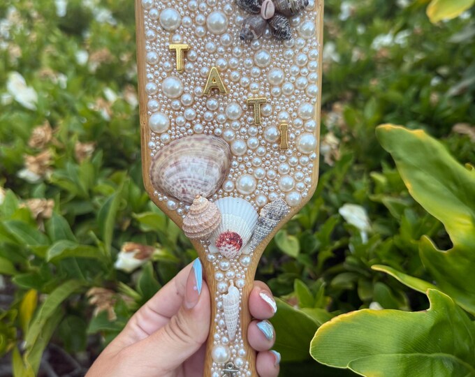 Seashell Painted Wooden Hair Brush | Bamboo Hair Brush - Etsy