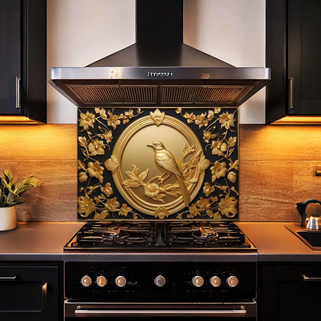Hummingbirds Decor Kitchen Backsplash, Tempered Glass Backsplash ...
