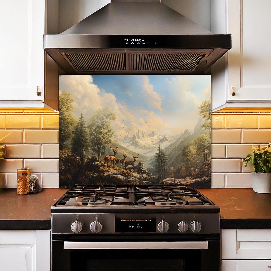 Mountain Landscape Backsplash, Mountain Glass Splashback for Kitchen - Etsy
