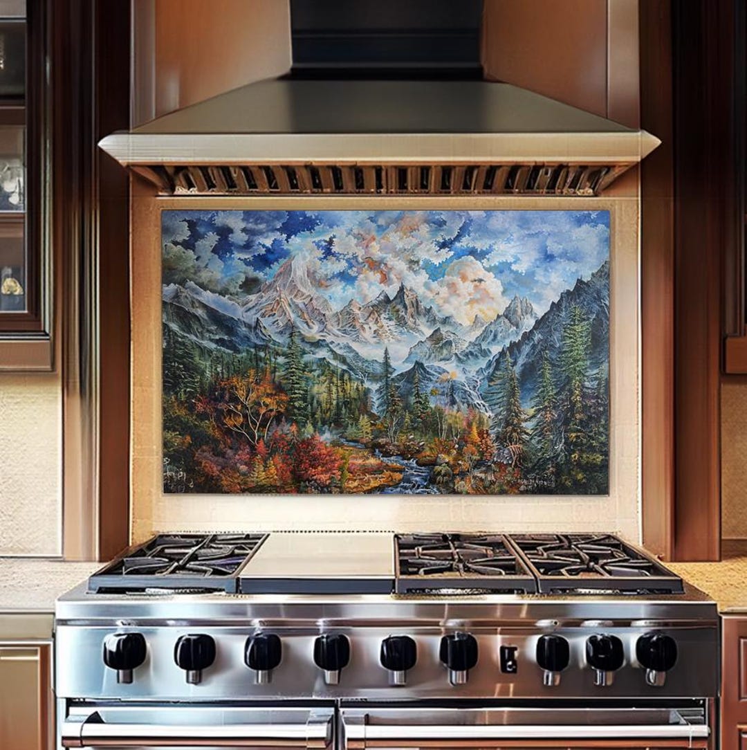 Tempered Glass Backsplash, Mountain Landscape Backsplash - Etsy