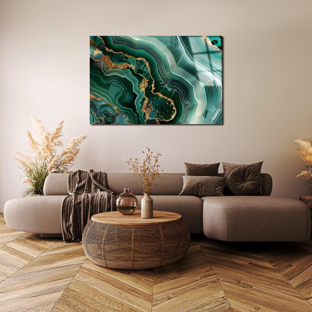 Emerald Green Glass Wall Art, Abstract Textured Modern Decor, Luxury ...