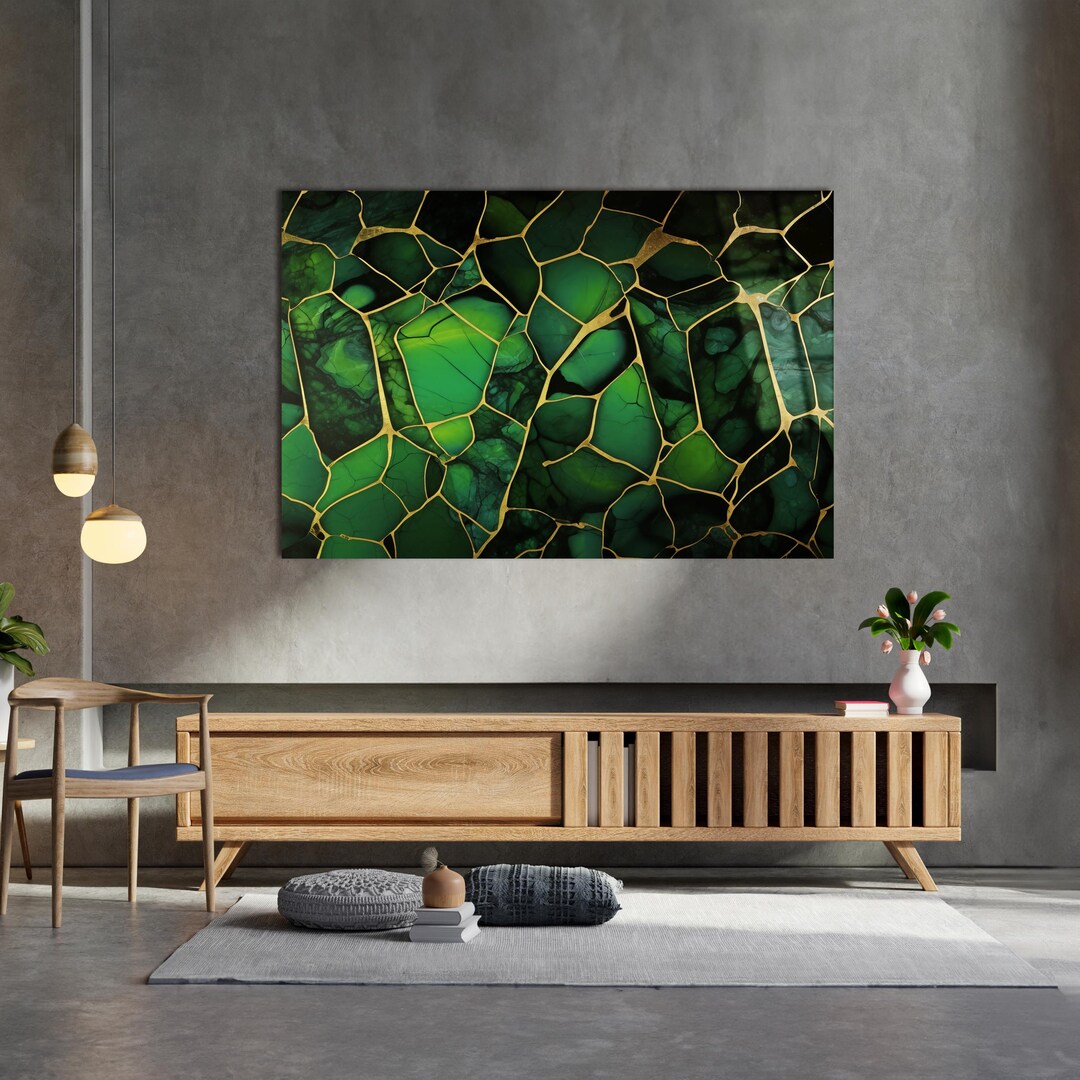 Tempered Glass Wall Art, Emerald Green Glass Wall Art, Abstract ...