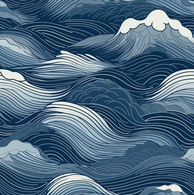 Japanese Fabric Japanese Wave Fabric 100% Cotton Fabric Quilting Fabric ...