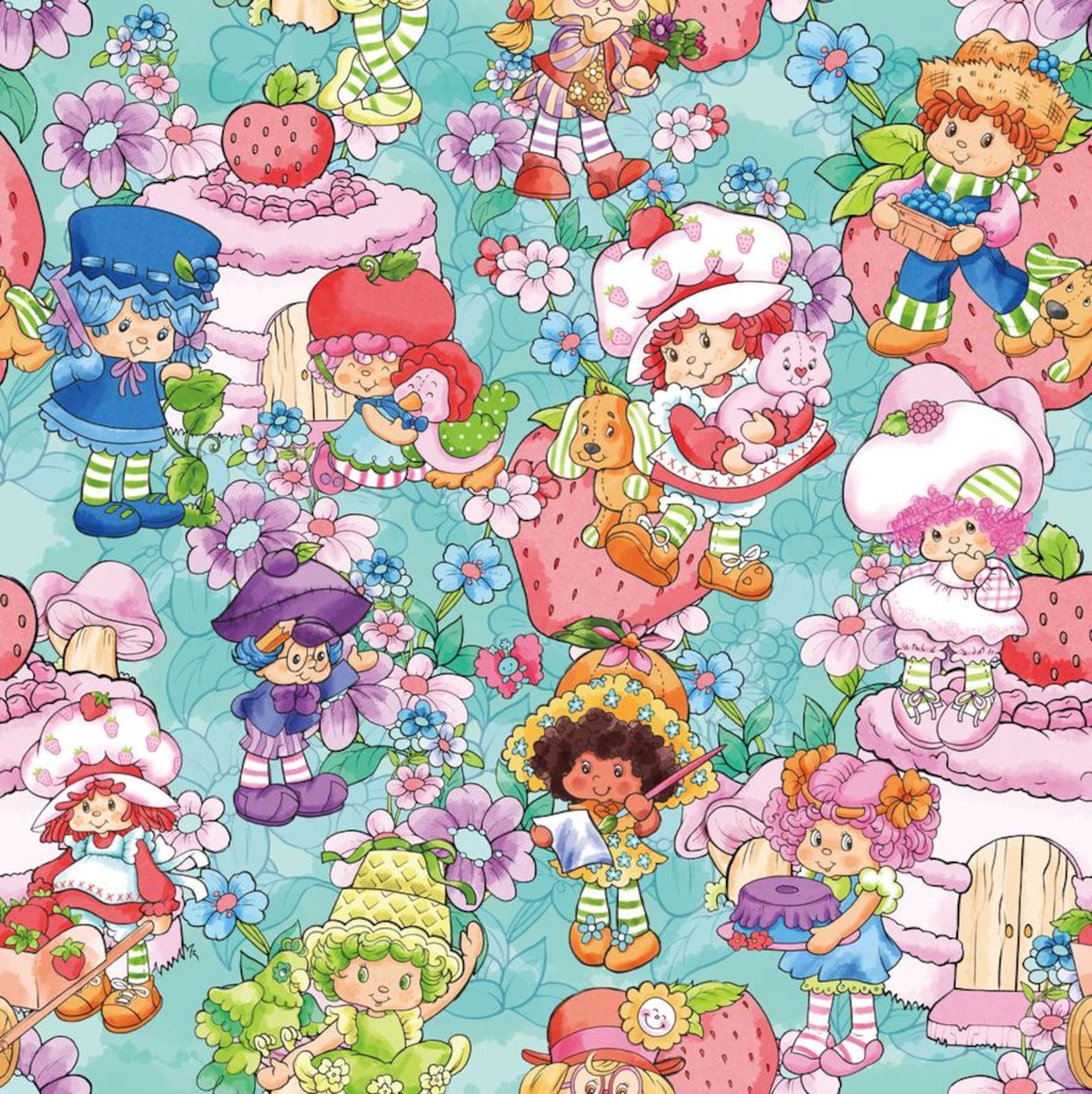 Strawberry Shortcake Fabric Anime Cartoon Fabric Cotton Fabric by the ...