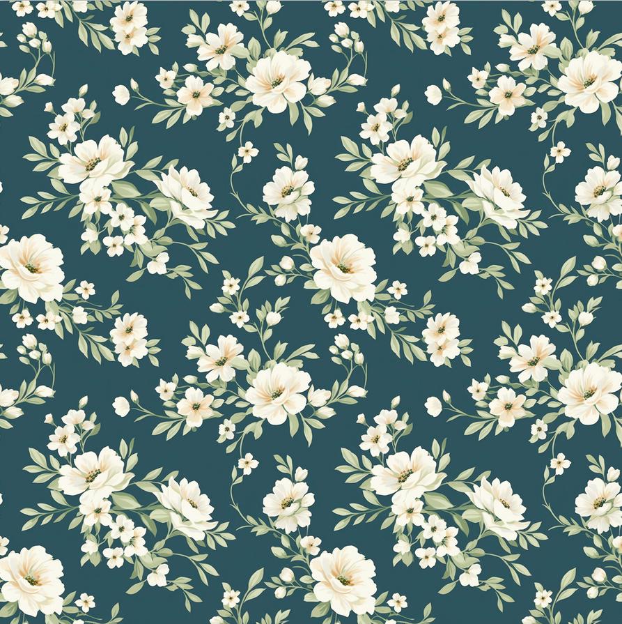 Cottagecore Floral Cotton Fabric Vintage-inspired Cream Flowers on Deep ...