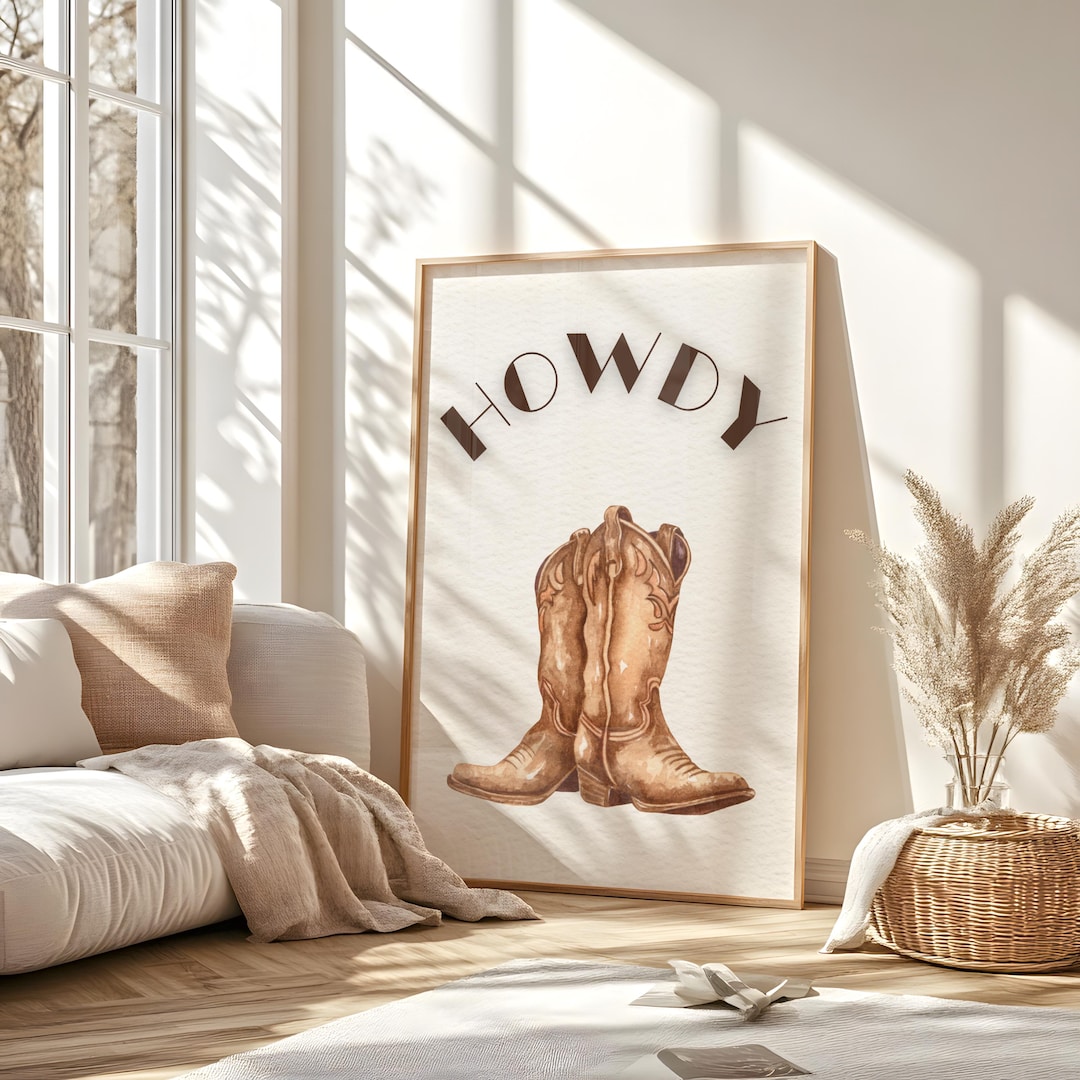 Howdy Cowboy Boot Wall Art, Western Decor, Cowboy Aesthetic, Coastal ...