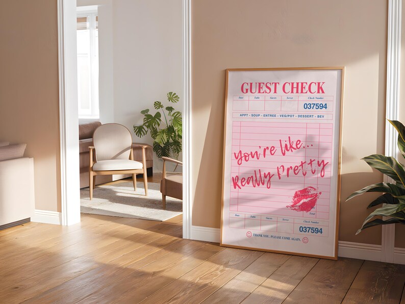 You're Like Really Pretty Guest Check Poster Dorm Decor, Y2k Poster Pink Funky Wall Art Retro ...