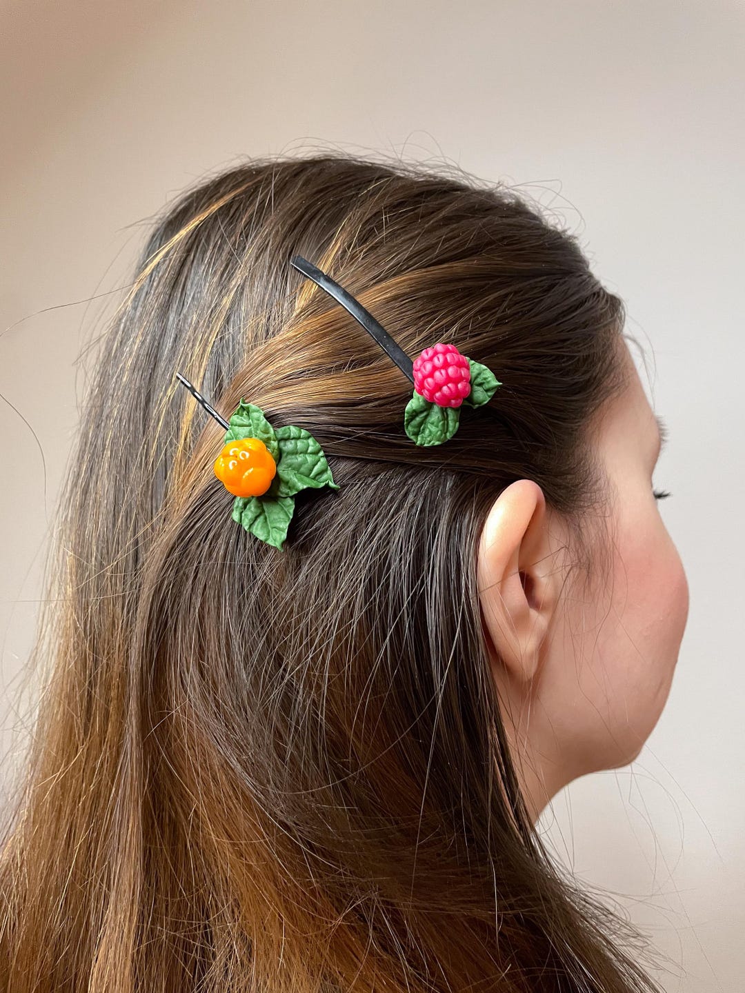 Polymer Clay Berry Bobby Pins, Raspberry and Cloudberry Hair ...