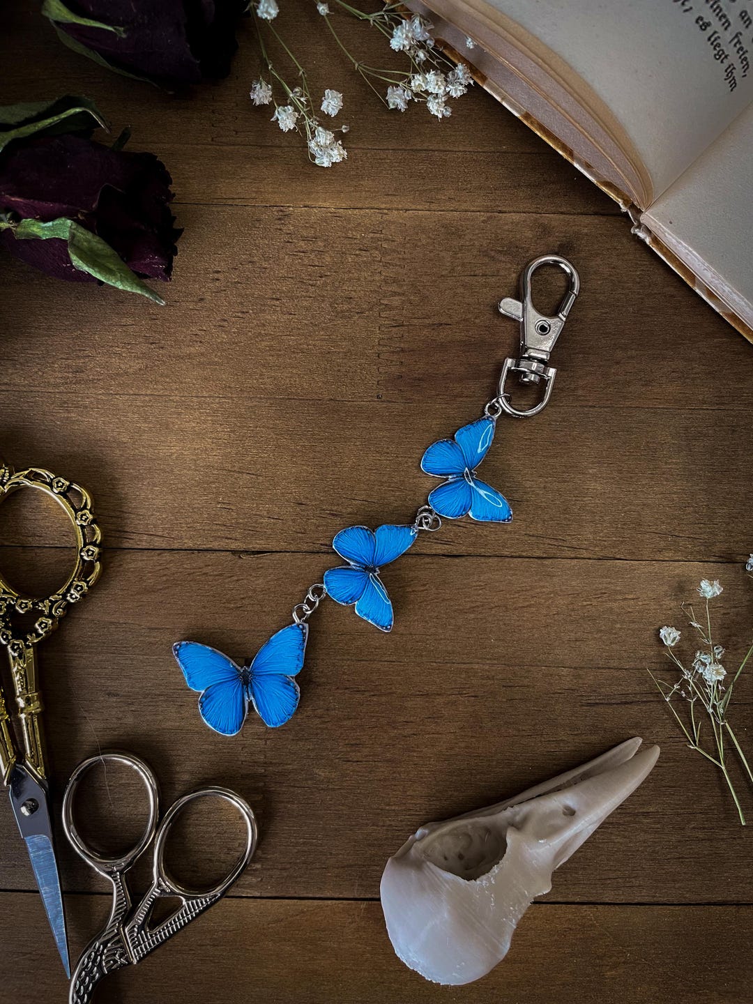 Blue Butterfly Bag Charm Keychain – Elegant Nature-inspired Purse ...