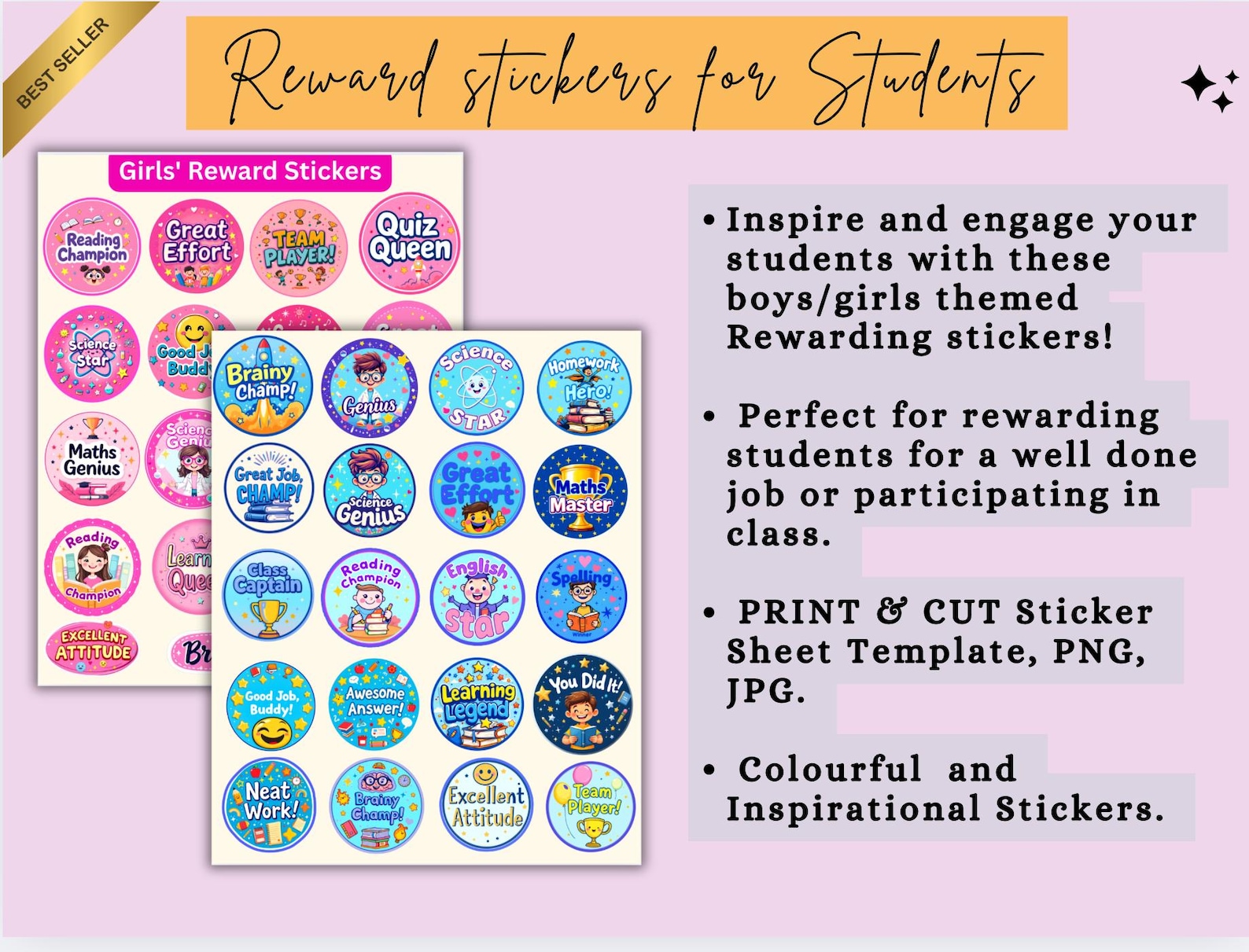 Printable Student Reward Stickers: Motivational Teacher Stickers ...