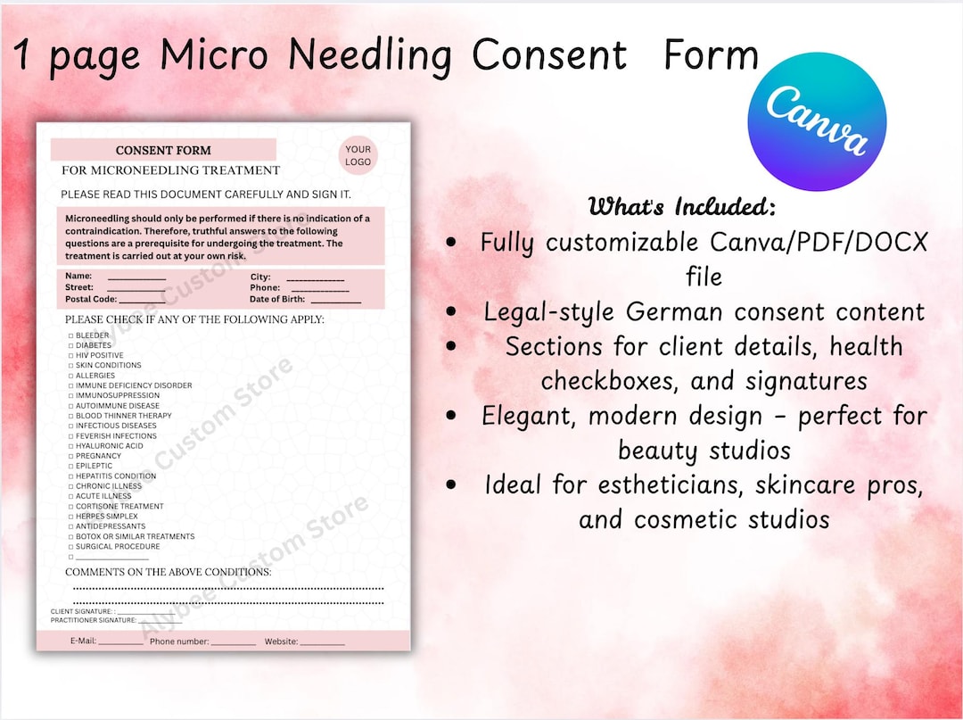 Editable Microneedling Consent Form | Spa & Esthetician Client Skincare ...