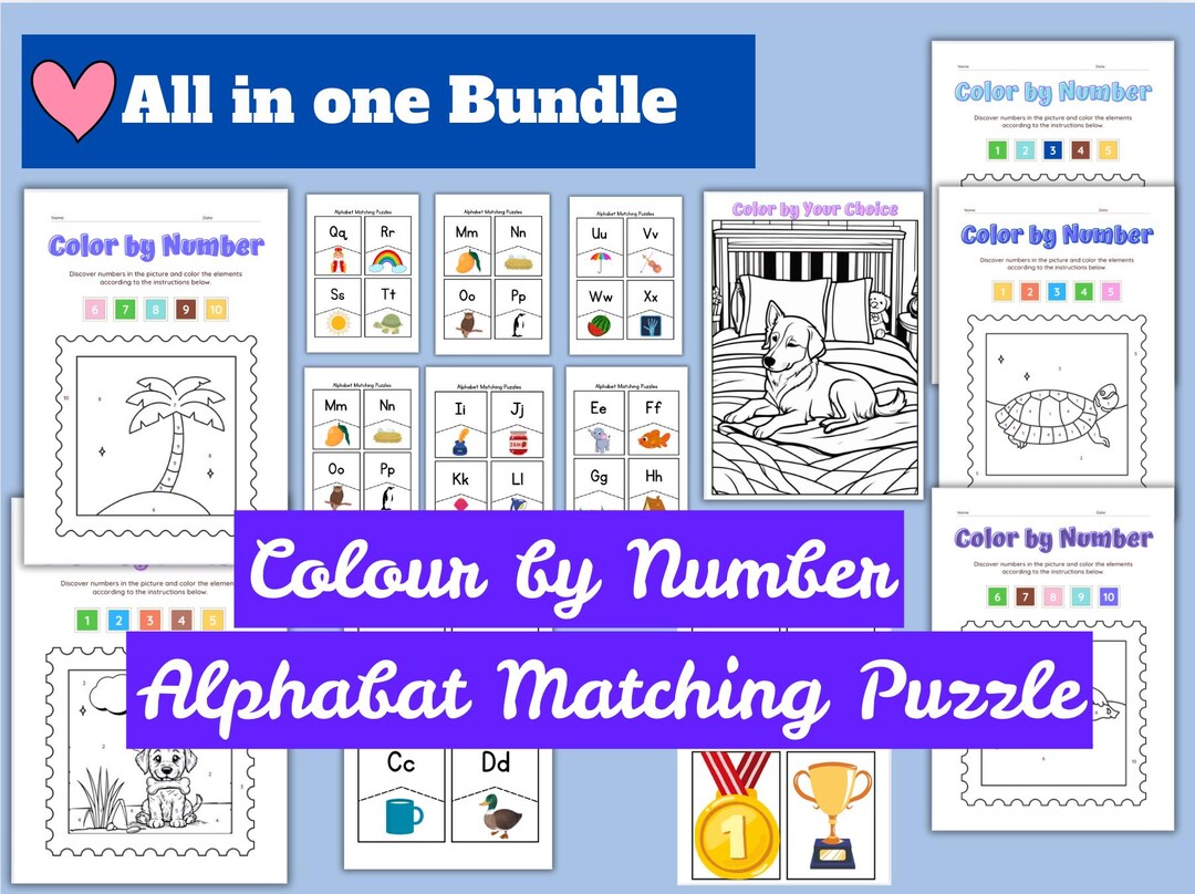 Summer Activity Book Bundle: Color by Number, Alphabet Matching (PDF ...