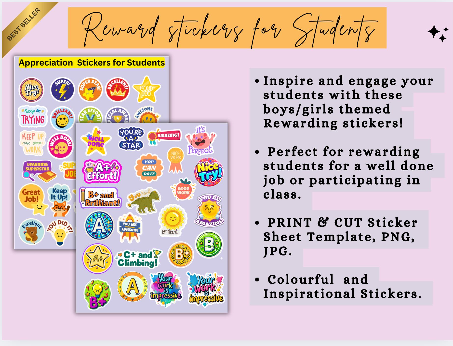 Printable Student Reward Stickers: Motivational Teacher Stickers ...